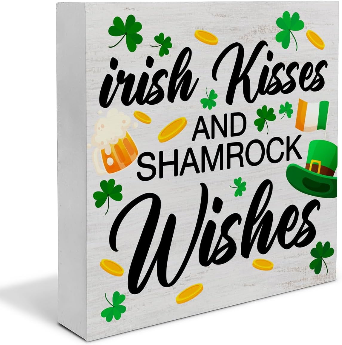 St. Patricks Day Decor, Rustic Irish Kisses and Shamrock Wishes Wood ...