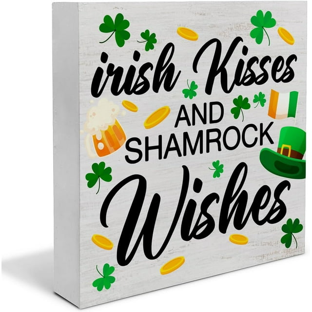 St. Patricks Day Decor, Rustic Irish Kisses and Shamrock Wishes Wood ...