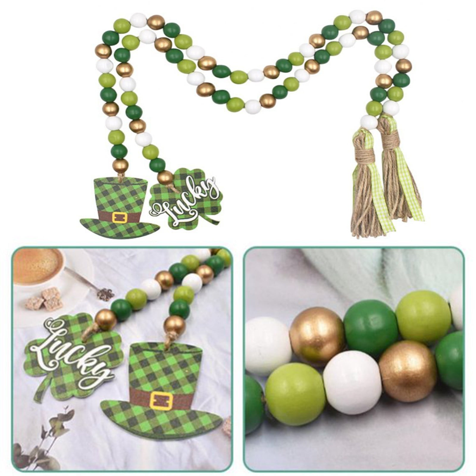 Wood Bead Garlands St Patricks Day Decorations Desk Decor St Patricks Day Accessories Wood Bead ...