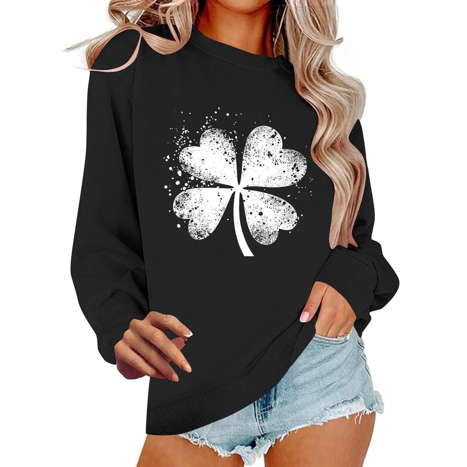 St Patricks Day Distressed Clover Sweatshirt Women Grunge Graphic ...
