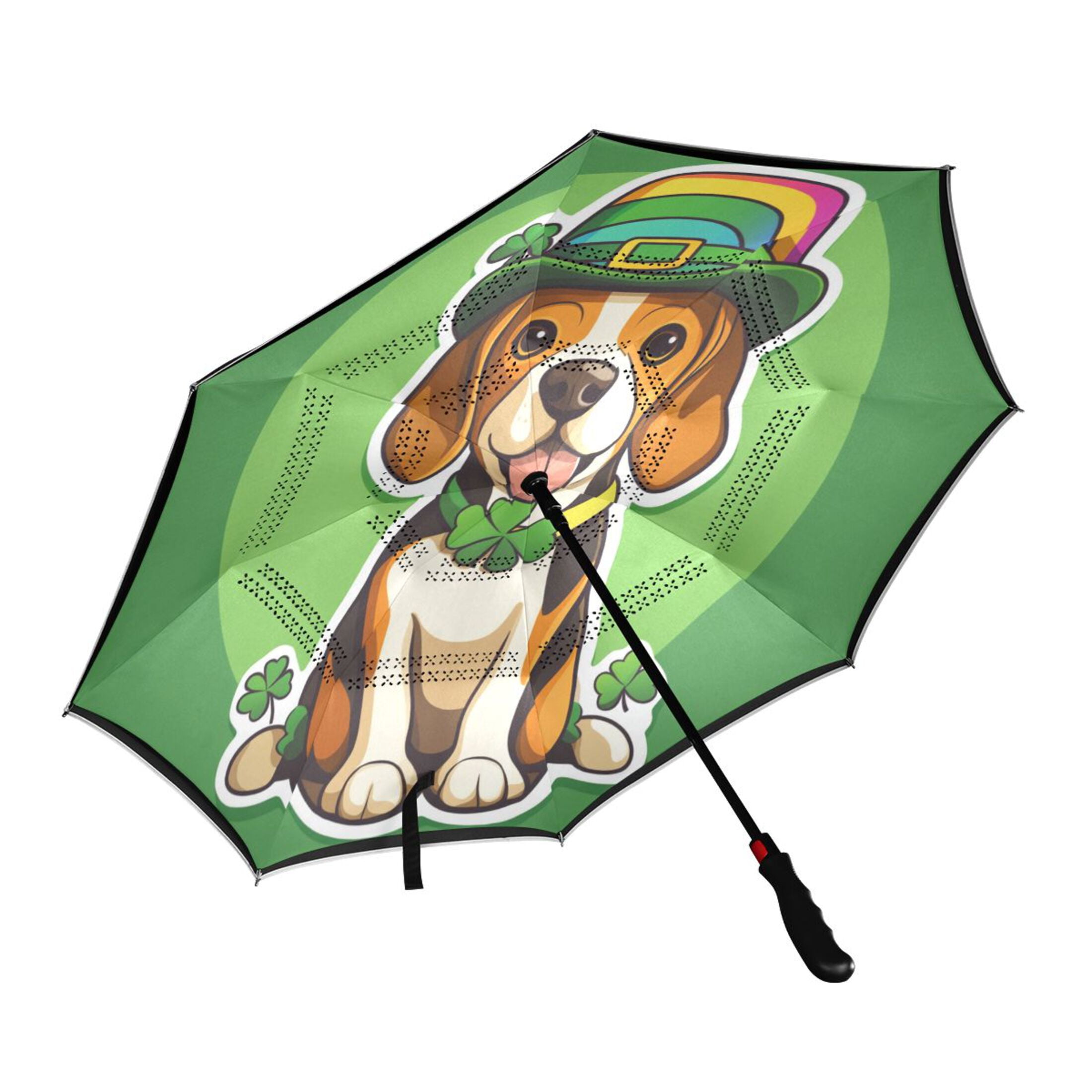 St Patricks Day Dog with Rainbow Hat Automatic Reverse Umbrella Parasol ...