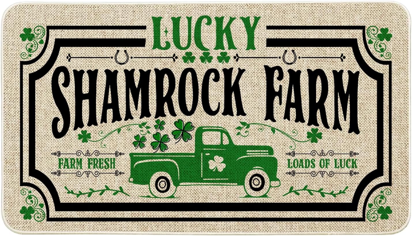 St. Patricks Day Door Mat Outdoor Home Decor Shamrock Farm Lucky ...
