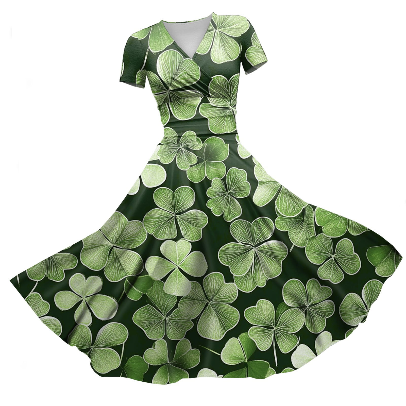 St Patricks Day Dress Women Clover Graphic Print Wrap Waisted Deep V ...