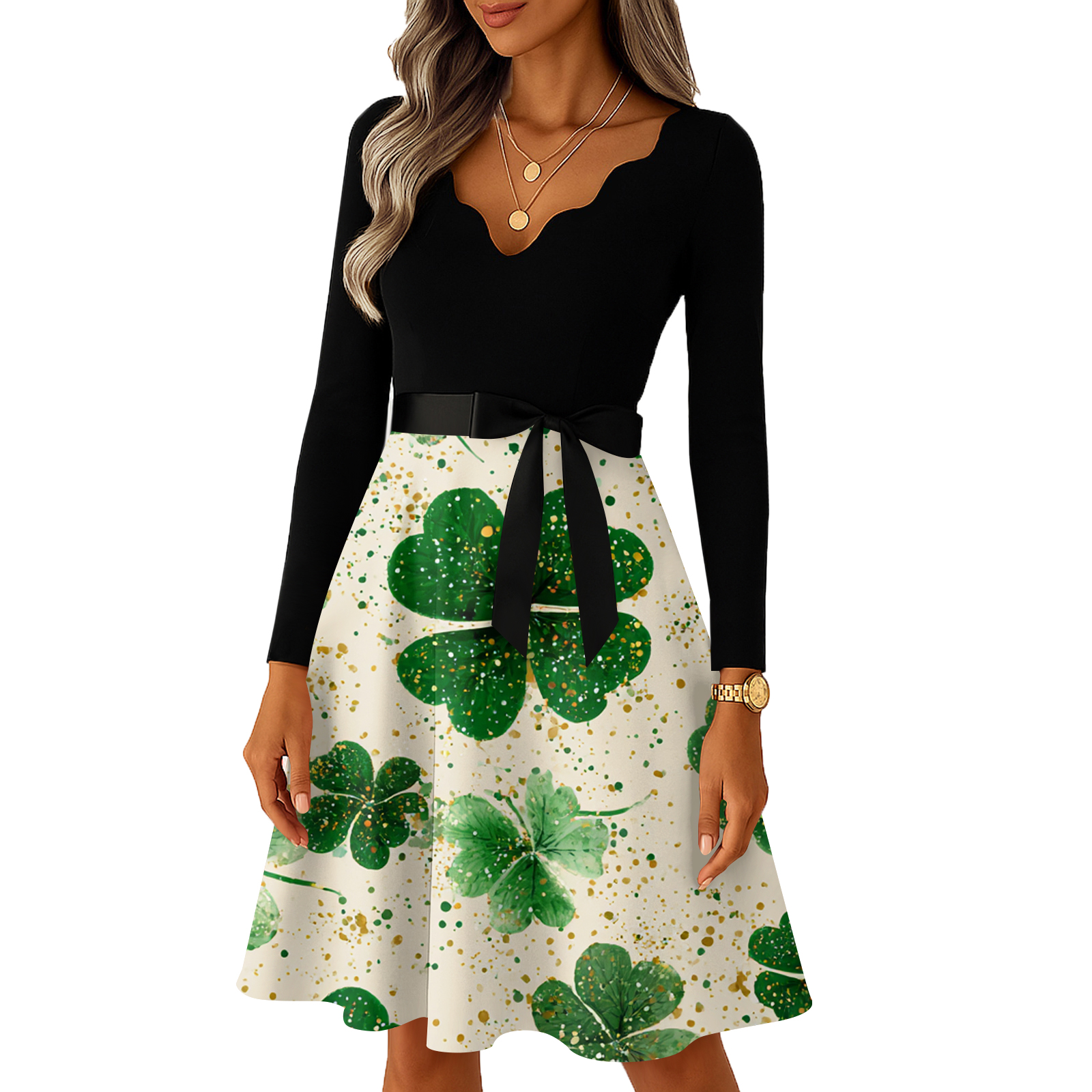 St Patricks Day Dress for Women Shamrock Long Sleeve Lucky Charms ...
