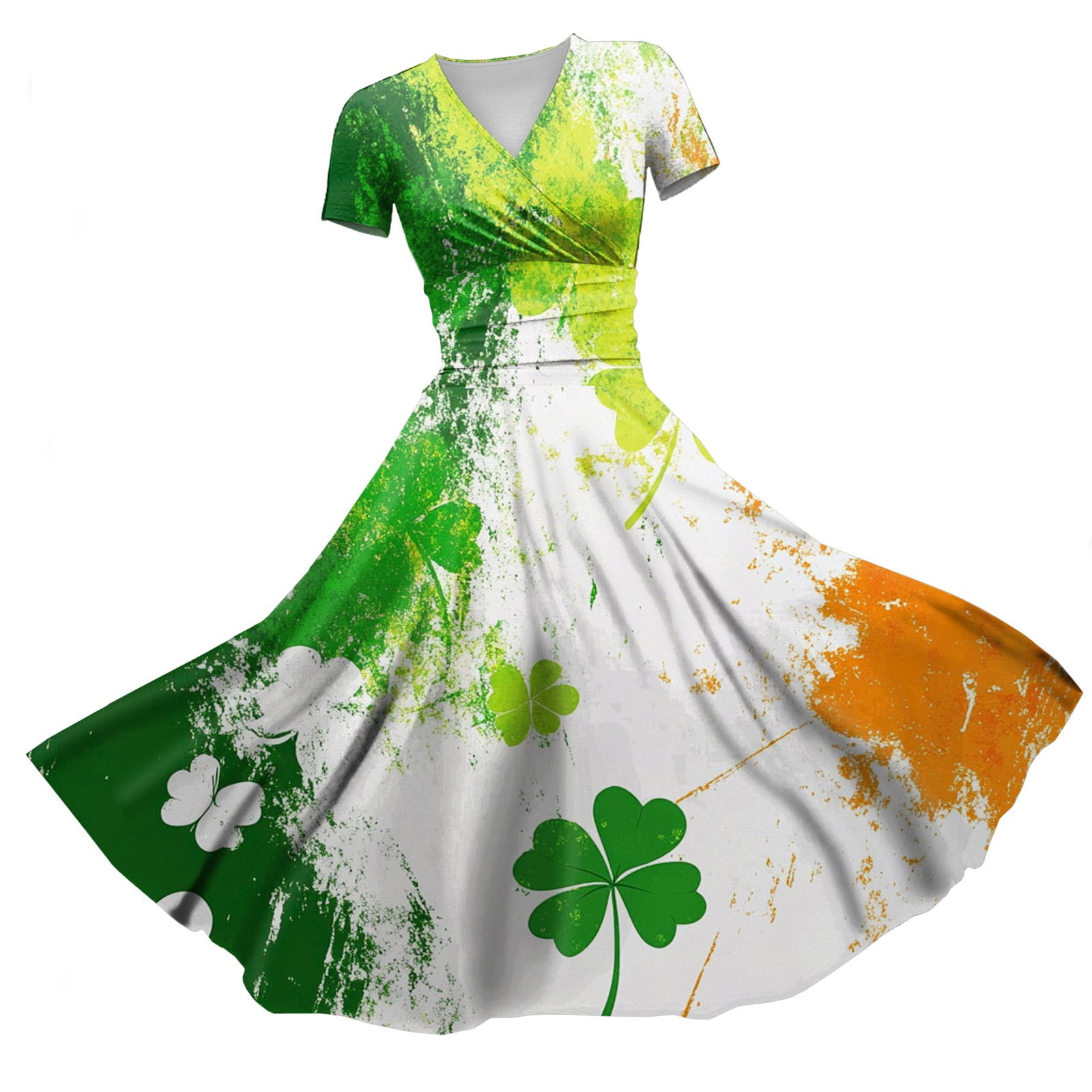 St Patricks Day Dress Women Three Clover Wrap Waisted Deep V Neck Short ...