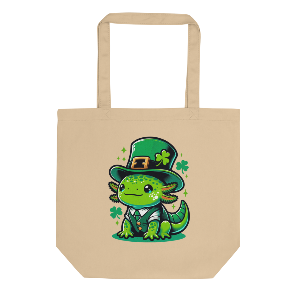 St Patricks Day Eco Tote Bag, Axolotl Shamrock Leprechaun (Oyster ...