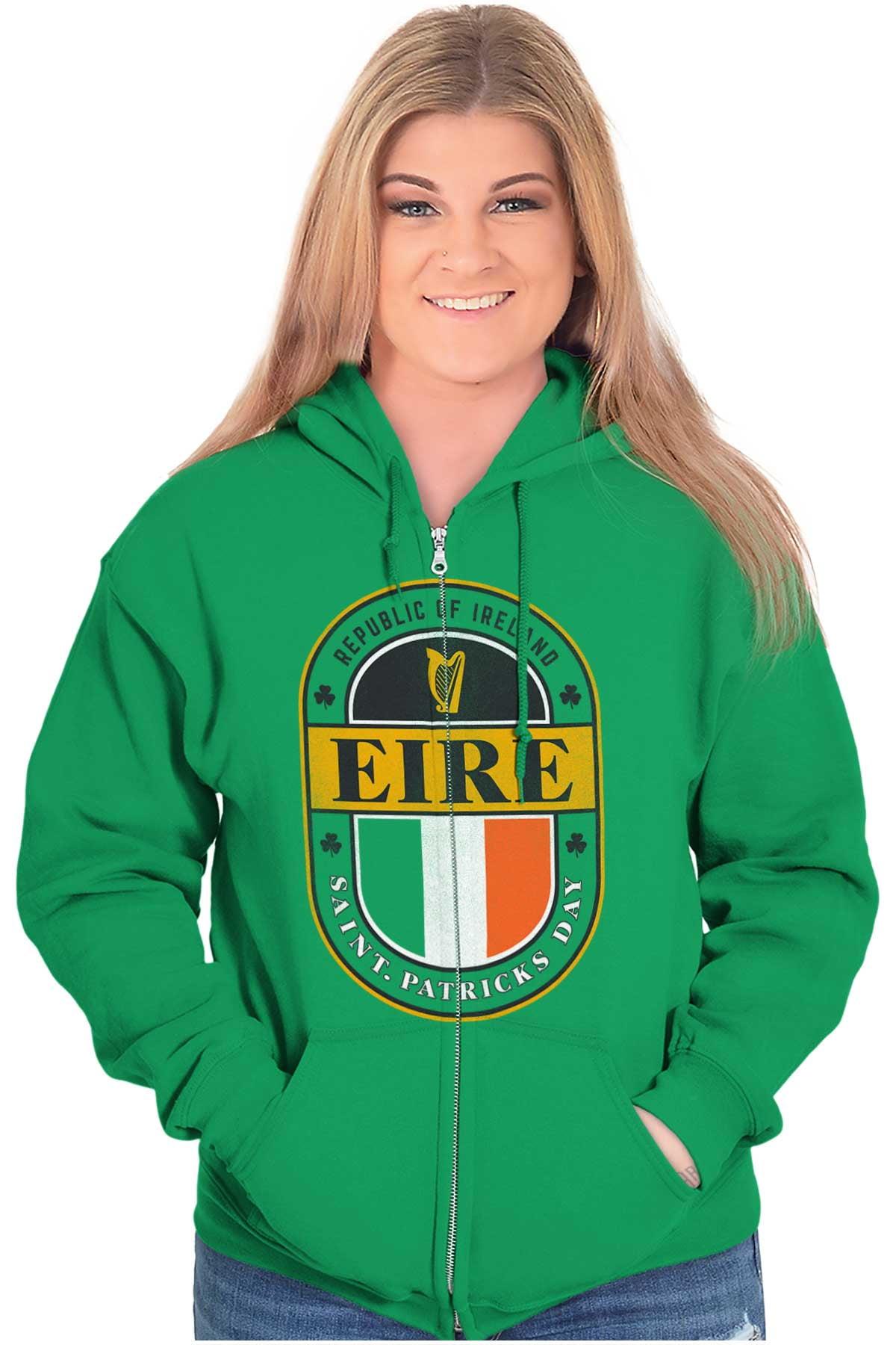 St Patricks Day Eire Ireland Flag Zip Up Hoodie Men's Women's Brisco ...