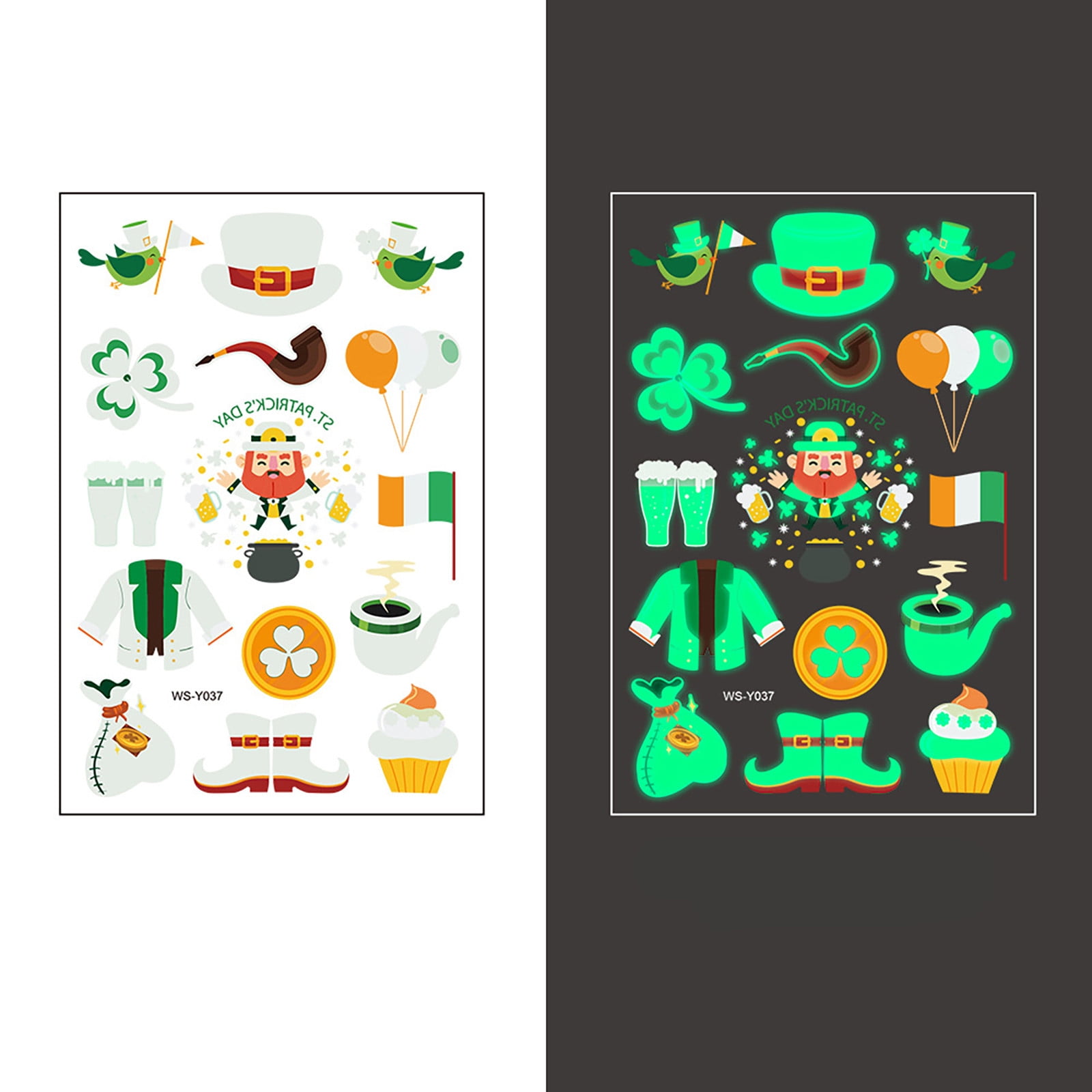 St Patricks Day Face Tattoos Stickers for Women Men, Green Face Glitter ...