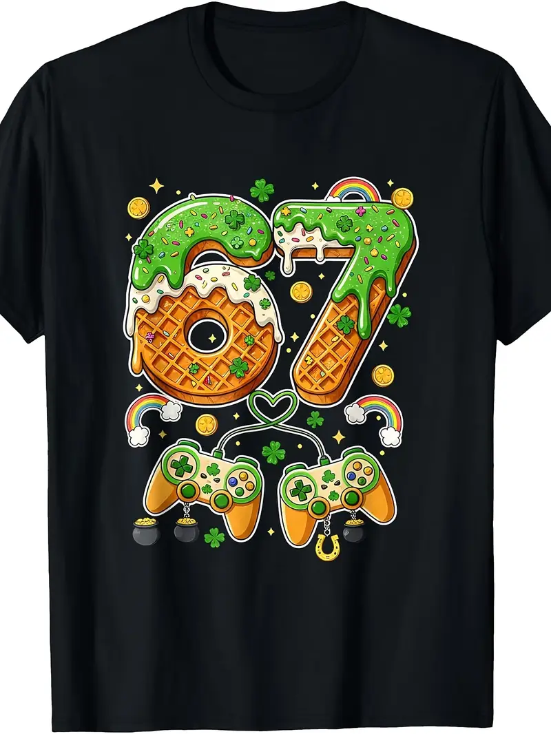St Patricks Day Gamer Controller Boys Youth Lucky Clover Short Sleeve ...