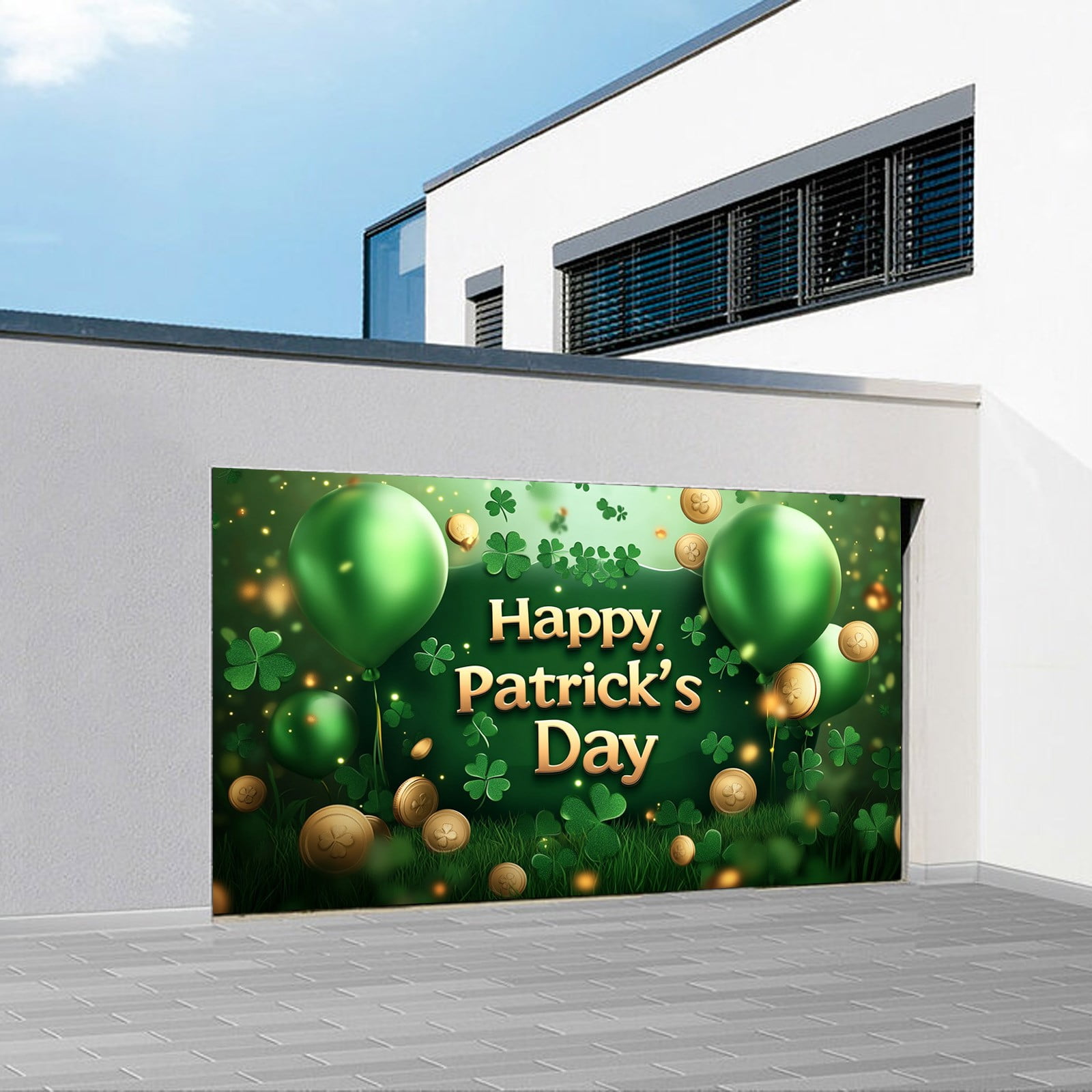 St Patricks Day Garage Door Banner 156*71inch Backdrop Lucky Shamrock ...