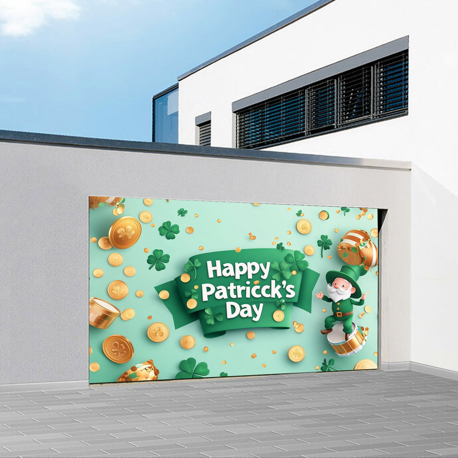 St Patricks Day Garage Door Banner 82.6*45inch Backdrop Lucky Shamrock ...