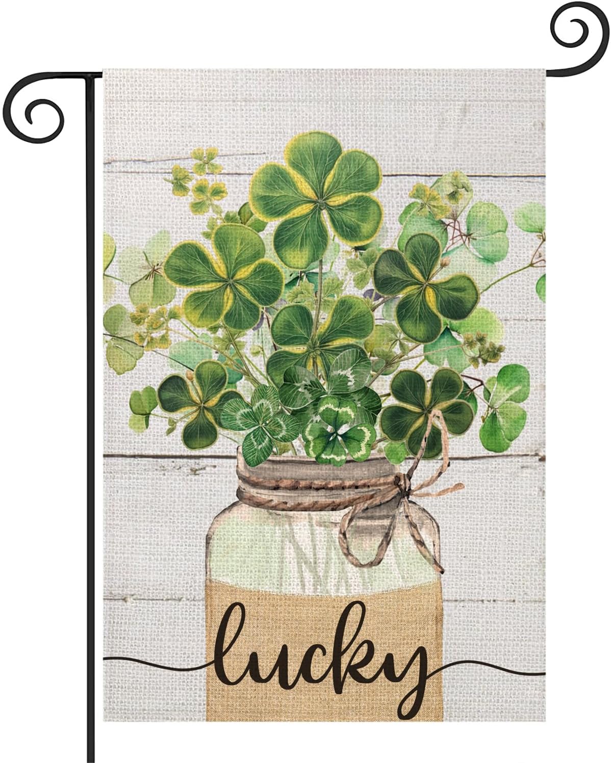 St Patricks Day Garden Flag Double-Sided Green Shamrocks Mason Jar ...