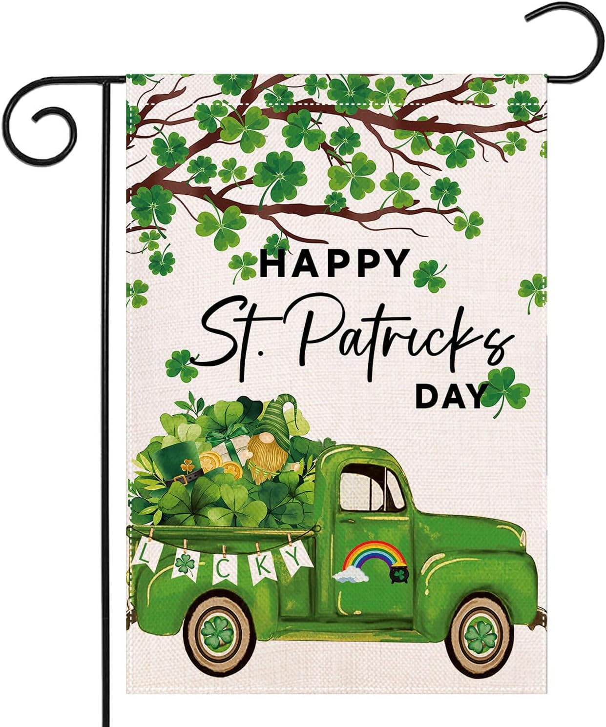 St Patricks Day Garden Flag - Happy St. Patrick's Day 12x18 Double Sided Yard Flag Shamrock Tree ...