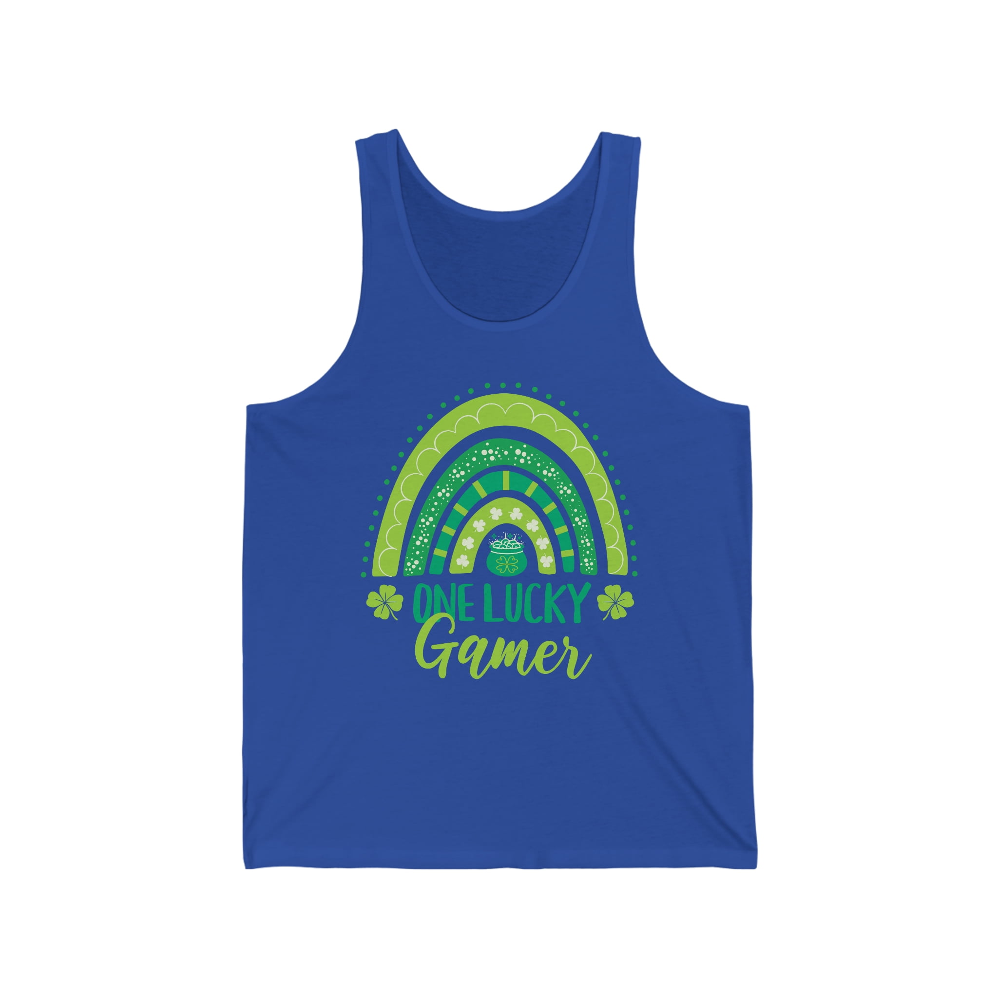 St Patricks Day Green Rainbow Unisex Jersey Tank, One Lucky Gamer ...