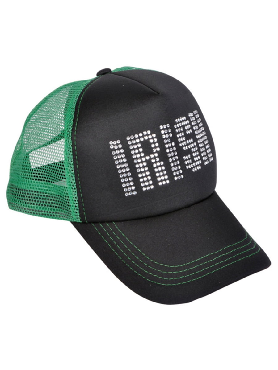 St Patricks Day Green and Black Irish Rhinestone Mesh Back Trucker Hat ...