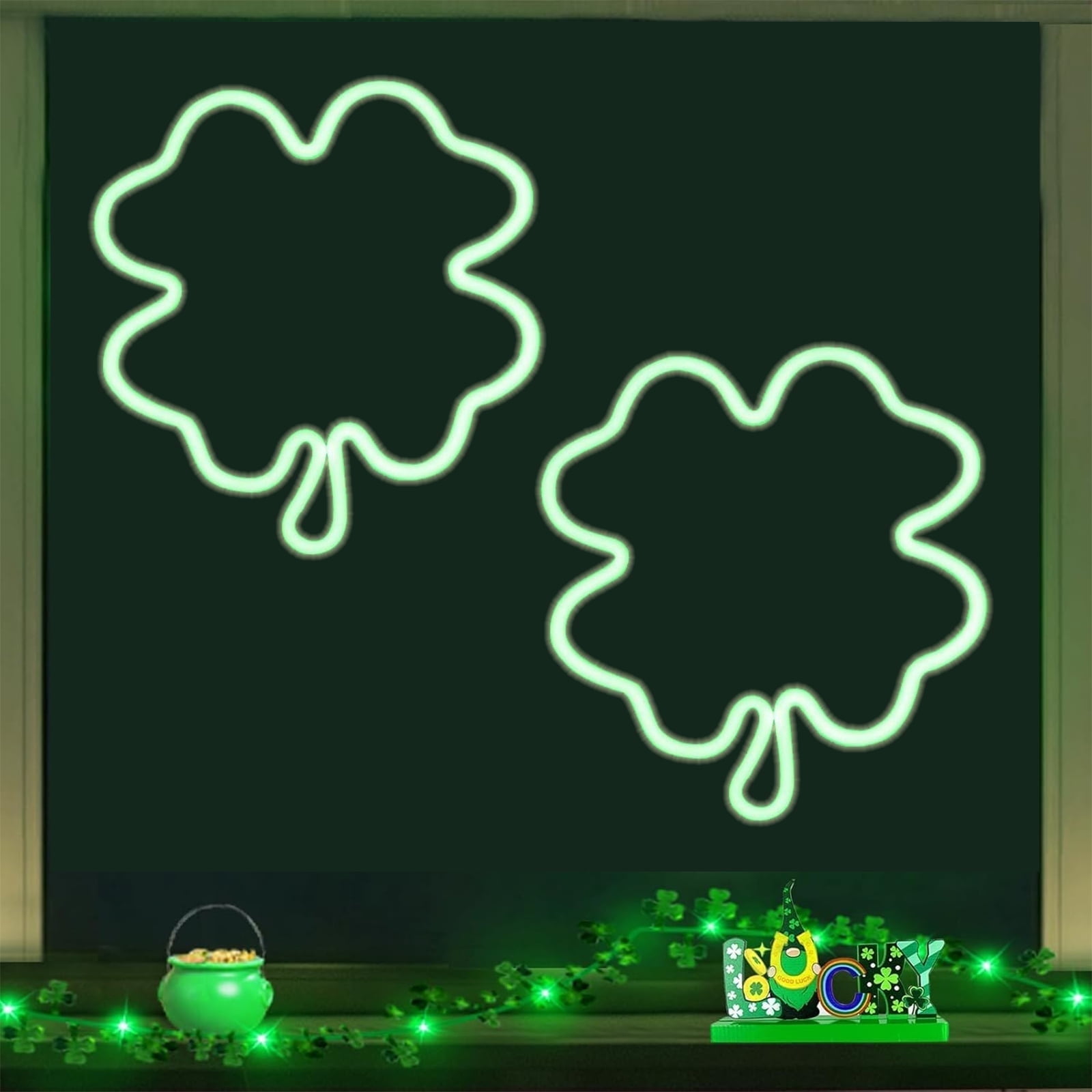 St Patricks Day Lights, 11inch Shamrock Lights, St Patricks Day Window Lights for Party Wall ...