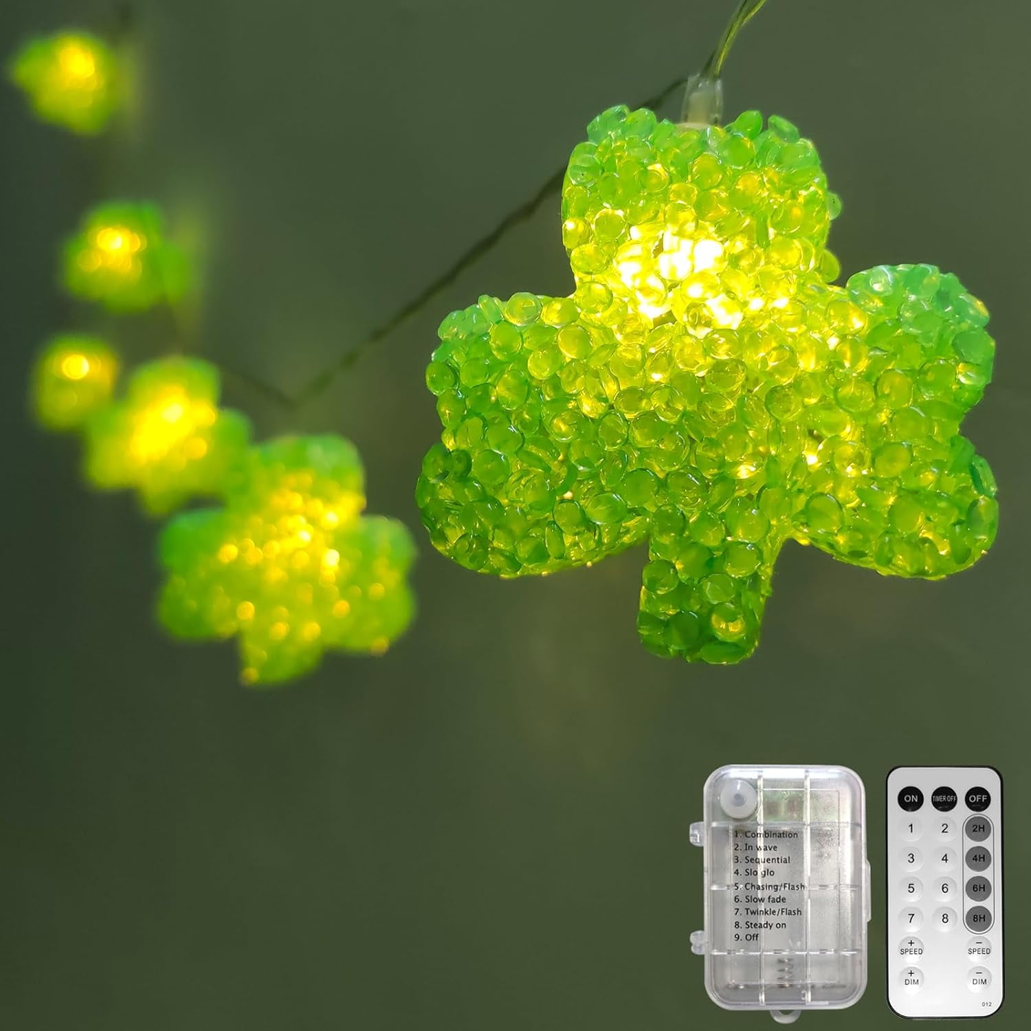 St Patricks Day Lights 6.8Ft Green Shamrock String Lights 10 LED ...