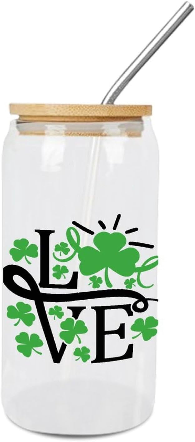 St. Patricks Day Love Drinking Glasses with Bamboo Lids And Straw Can ...