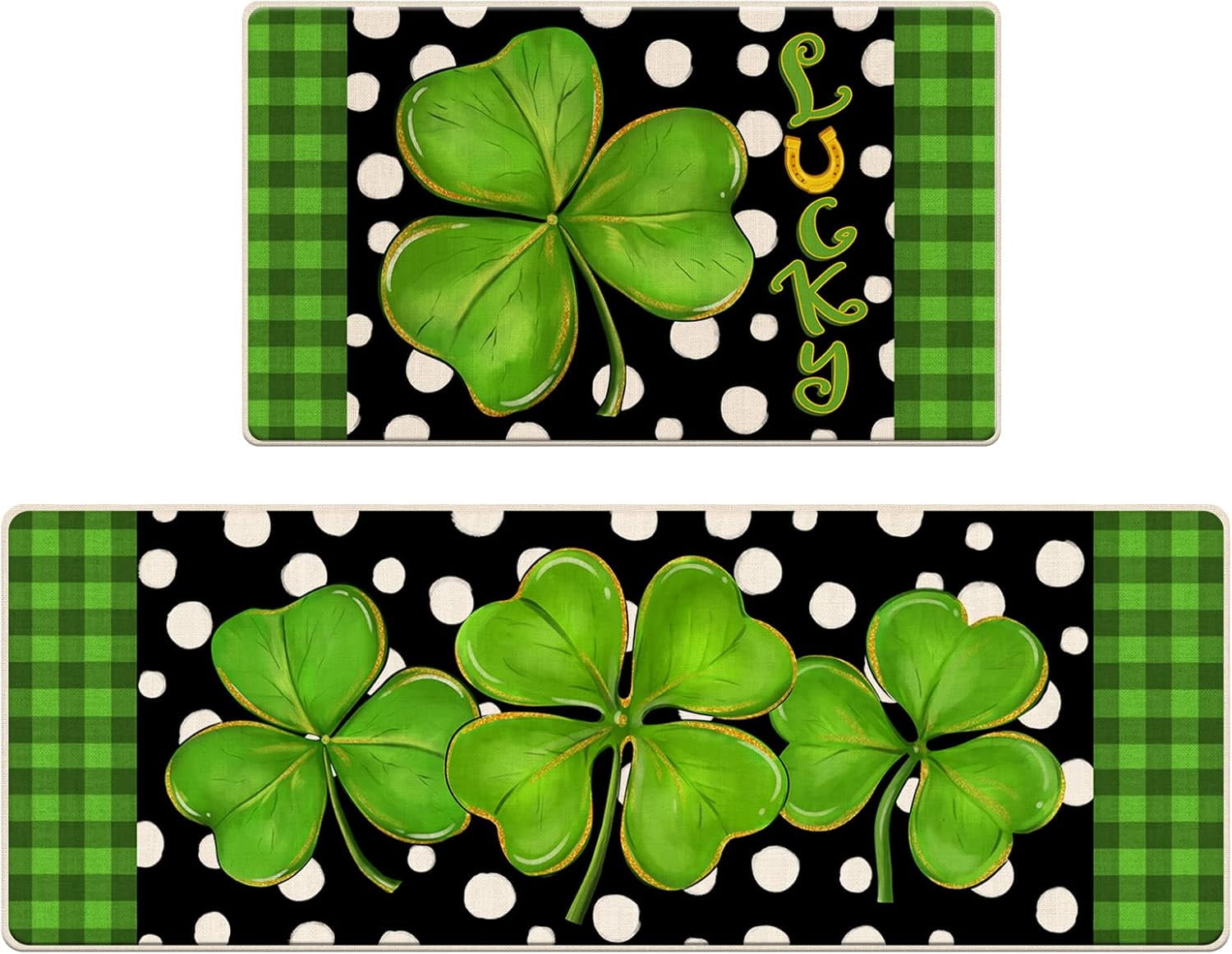 St Patricks Day Lucky Shamrock Clover Decorative Kitchen Rugs Set of 2 ...