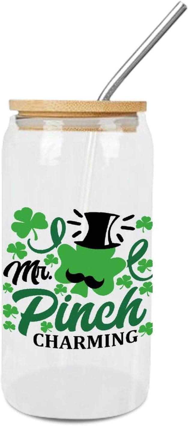 St. Patricks Day Mr Charming Drinking Glasses with Bamboo Lids And ...