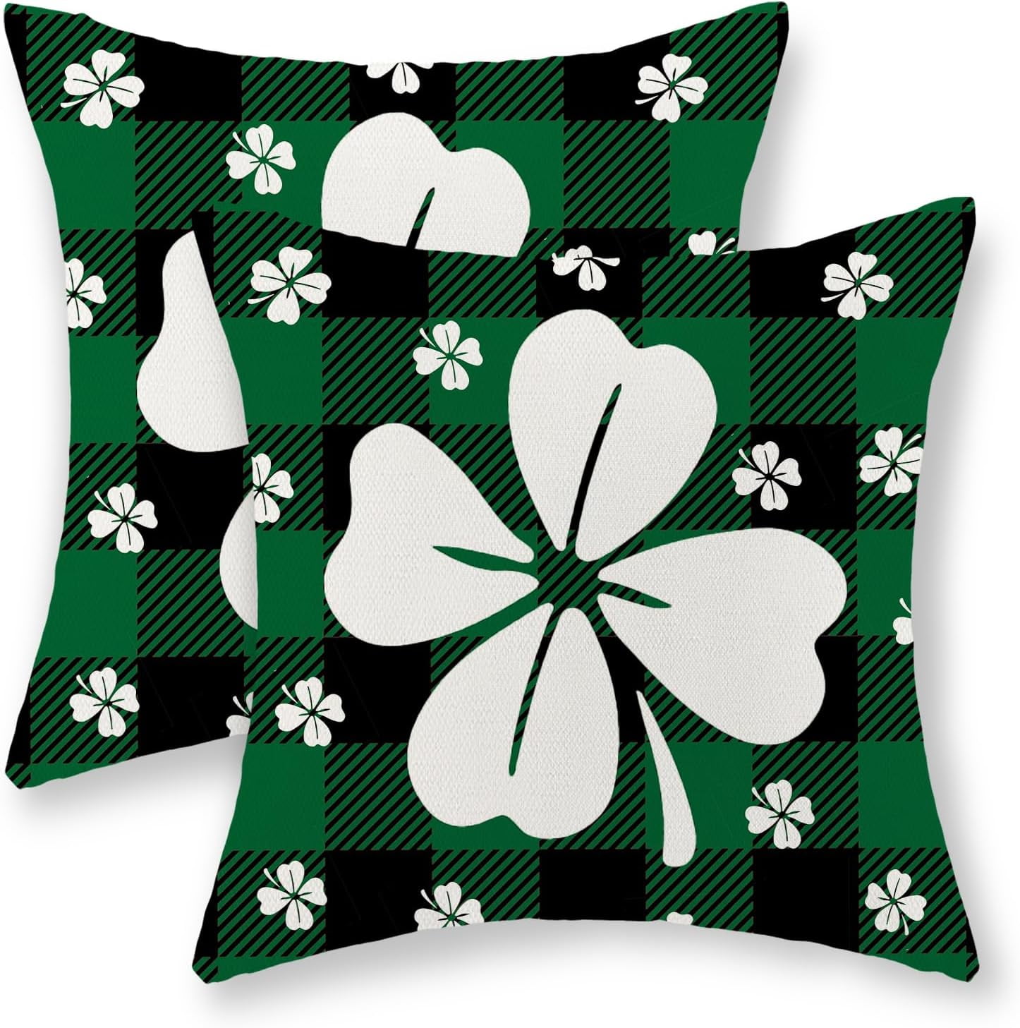 St Patricks Day Pillow Covers 18x18 Inch Set of 2, Lucky Green Shamrock Throw Pillows Spring ...