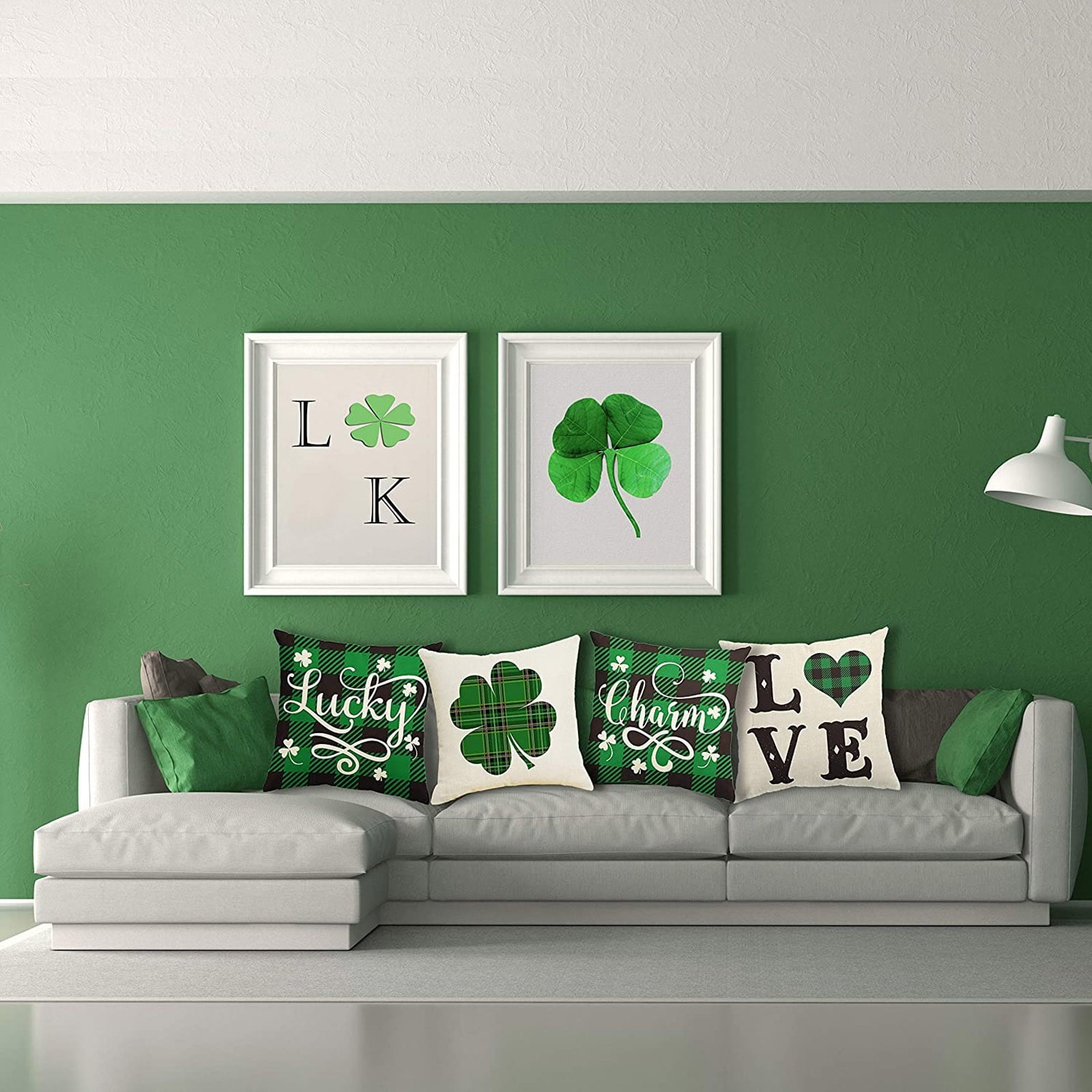 St Patricks Day Pillow Covers 18x18 Set of 4 Tartan Plaid Shamrock Love ...