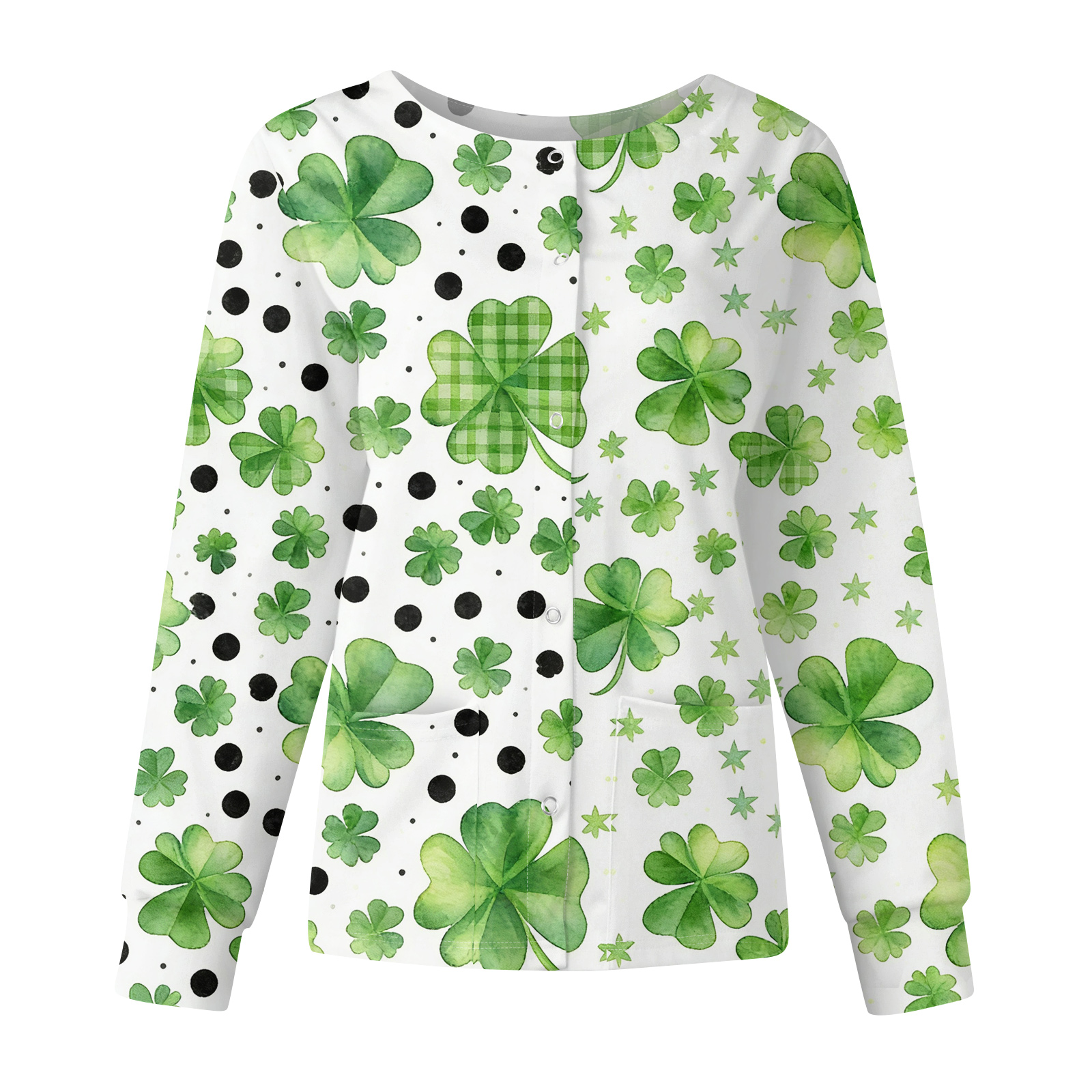 St. Patricks Day Scrub Jacket for Women Lucky Charms Crew Neck Shamrock ...