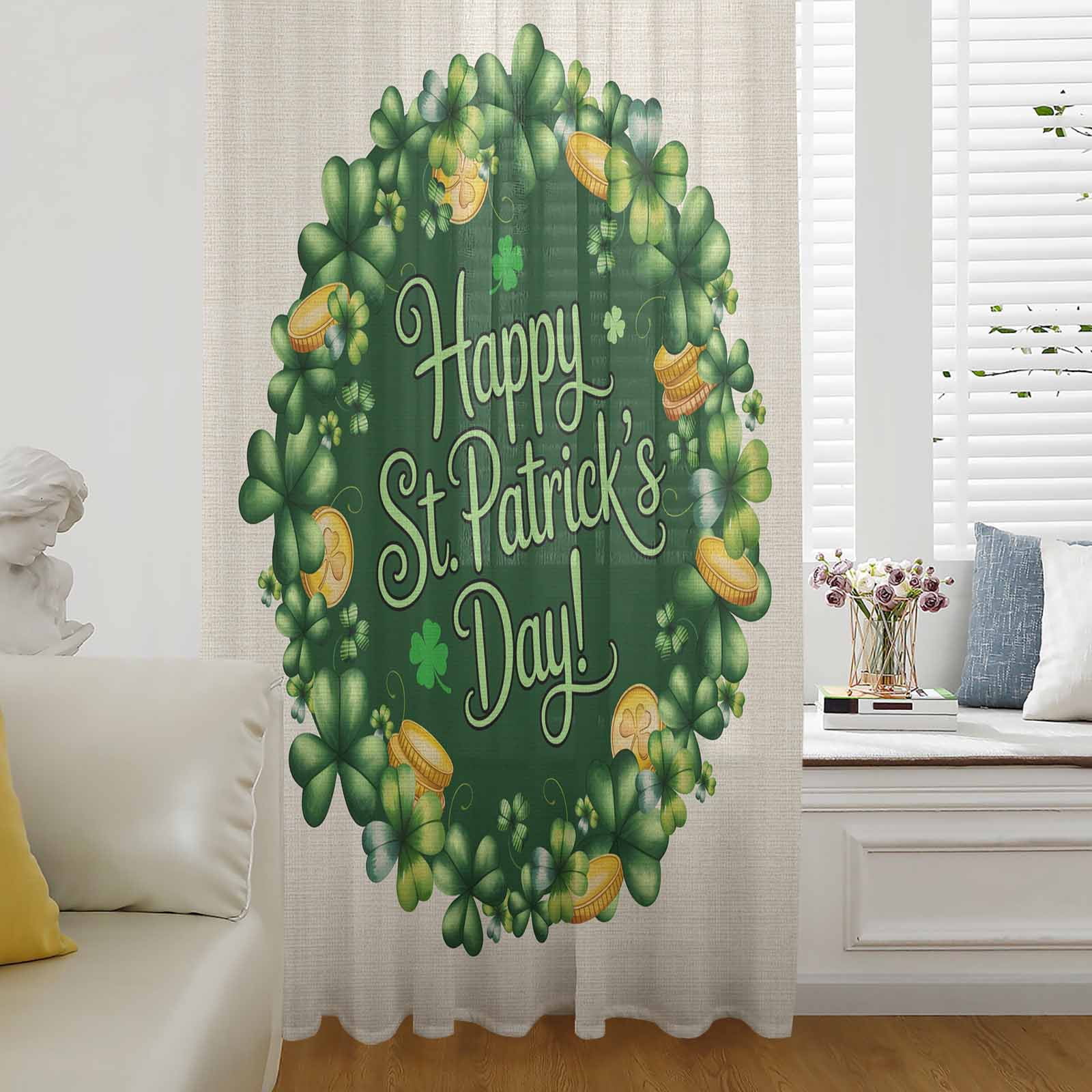 St Patricks Day Semi Sheer Curtains Drapes for Living Room,Bedroom ...
