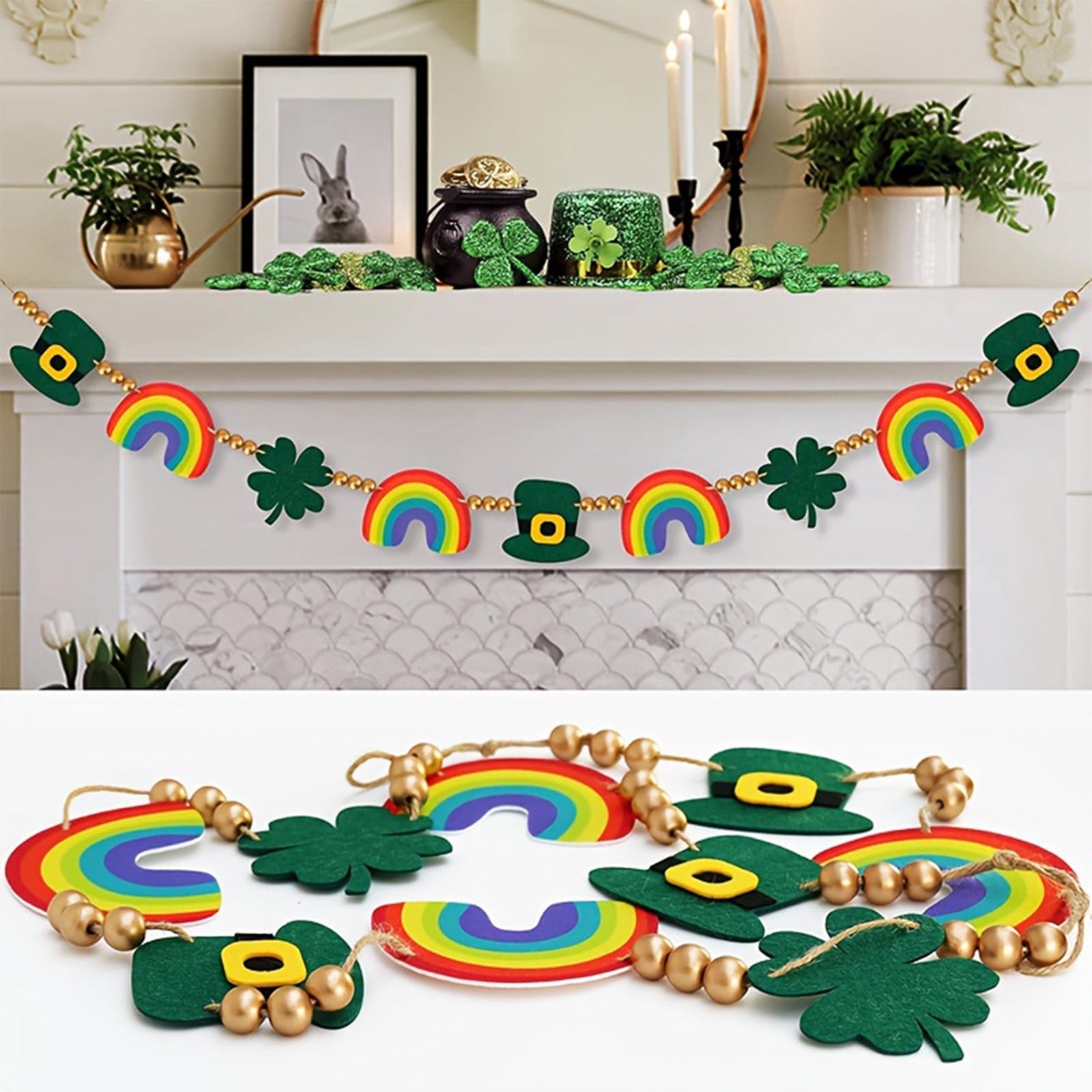 St Patricks Day Shamrock Gold Bead Decoration - Irish Festival Themed ...