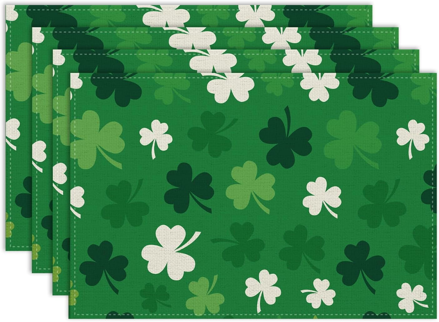 St Patricks Day Shamrock Placemat Set of 4, 12x18 Inch Rustic Green ...