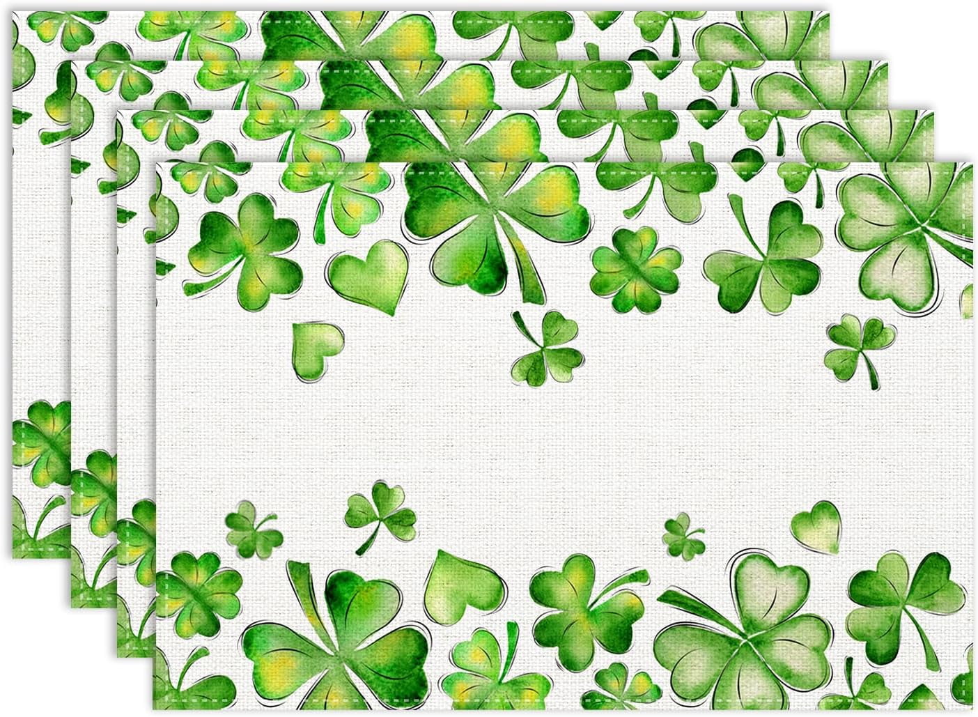 St Patricks Day Shamrock Placemat Set of 4, 12x18 Inch Rustic ...