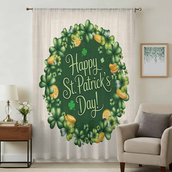St Patricks Day Sheer Curtains 72 Inches Long, Spring Gold Coin Green ...