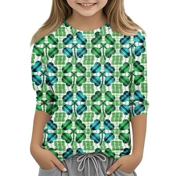 St Patricks Day Shirts Girls Loose Irish Clover Printed T-Shirts ...