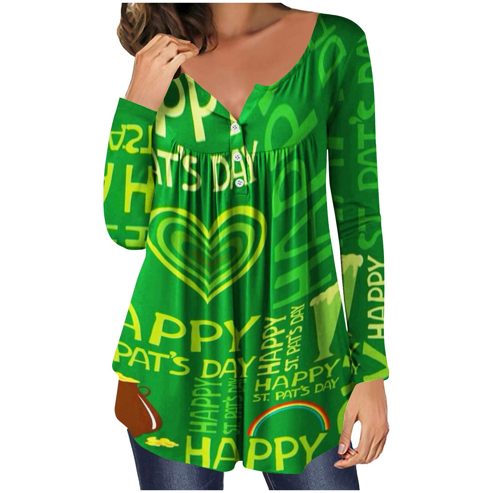 St Patricks Day Shirts Women Clearance Plus Size Four Leaf Clover