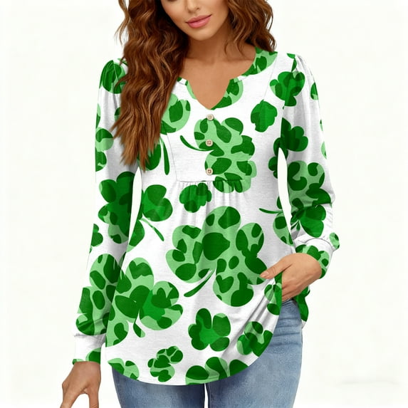 St Patricks Day Shirts Womens Clover Long Sleeve Lucky Blouse Shamrock ...