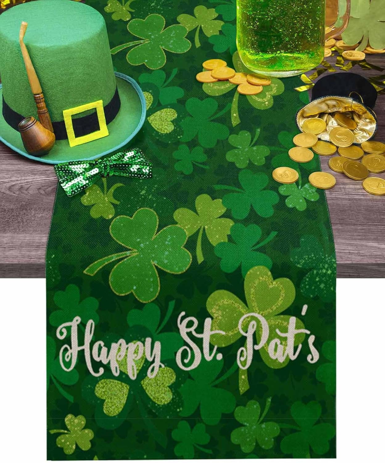 St. Patricks Day Table Runner 13x72 Inches Long Green Clover Runner for ...
