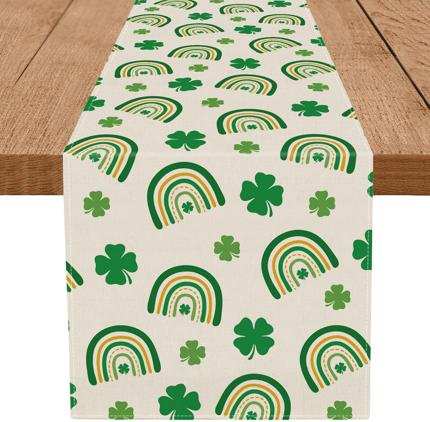 St Patricks Day Table Runner Shamrock Rainbow Seasonal Kitchen Dining