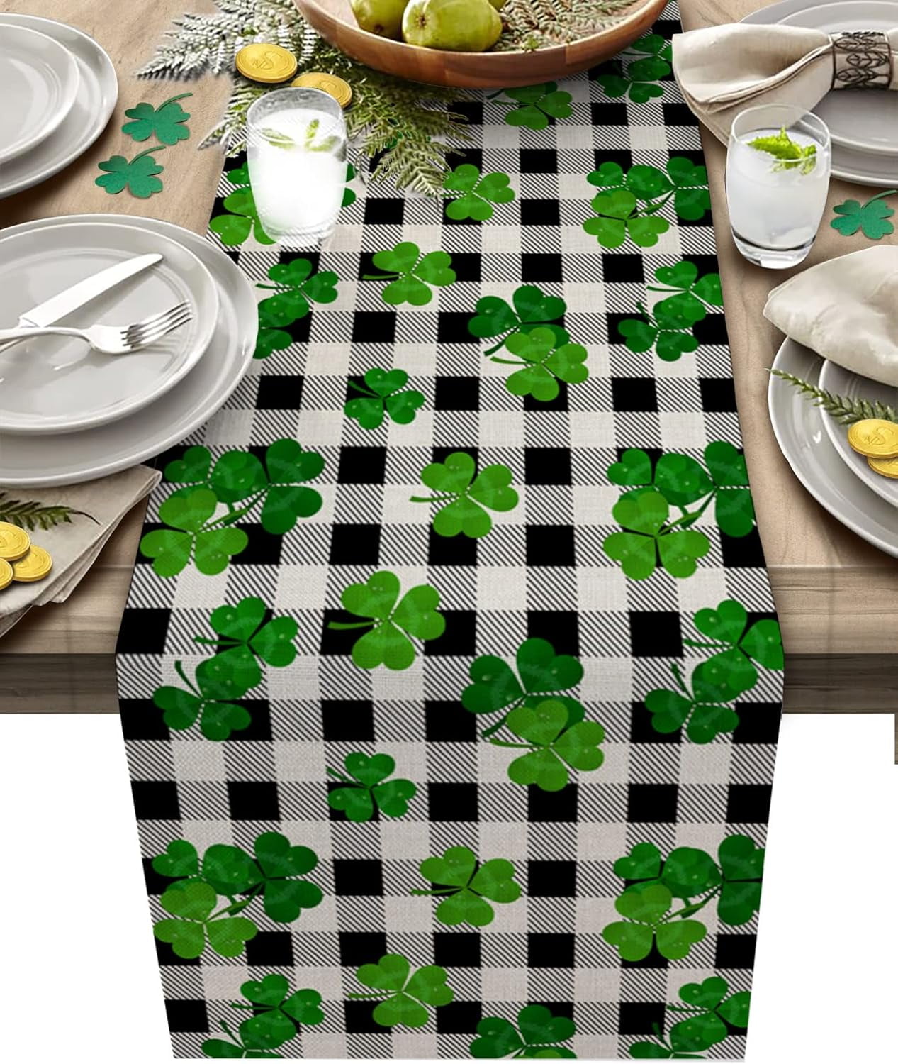 St. Patricks Day Table Runners 72 Inches Long, Shamrock Retro Black ...