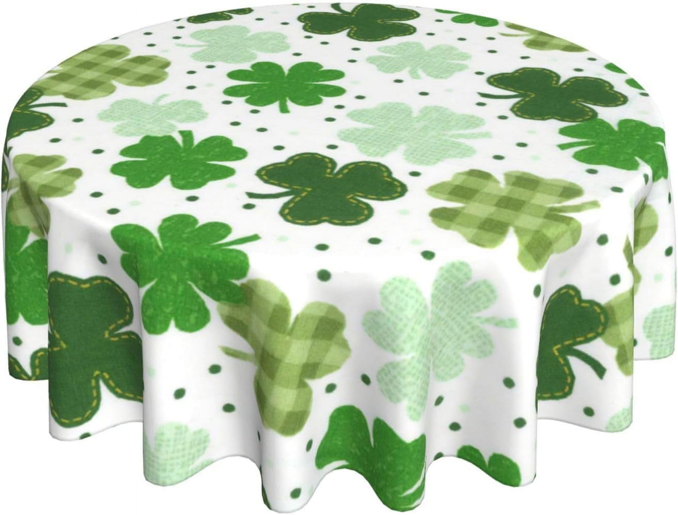 St Patricks Day Tablecloth Round 60 Inch Green Polka Dot Shamrock Table ...