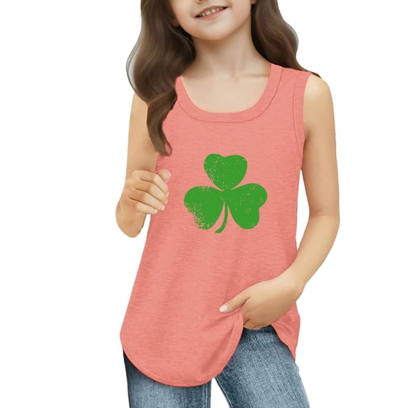St Patricks Day Tank Tops Kids Girls Shamrock Crewneck Graphic Shirts ...