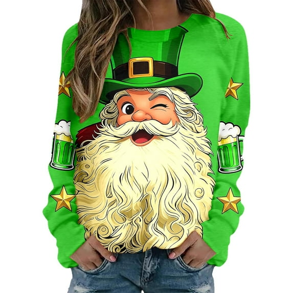 St Patricks Day Tops for Women Long Sleeve Crew Neck Sweatshirt Funny ...