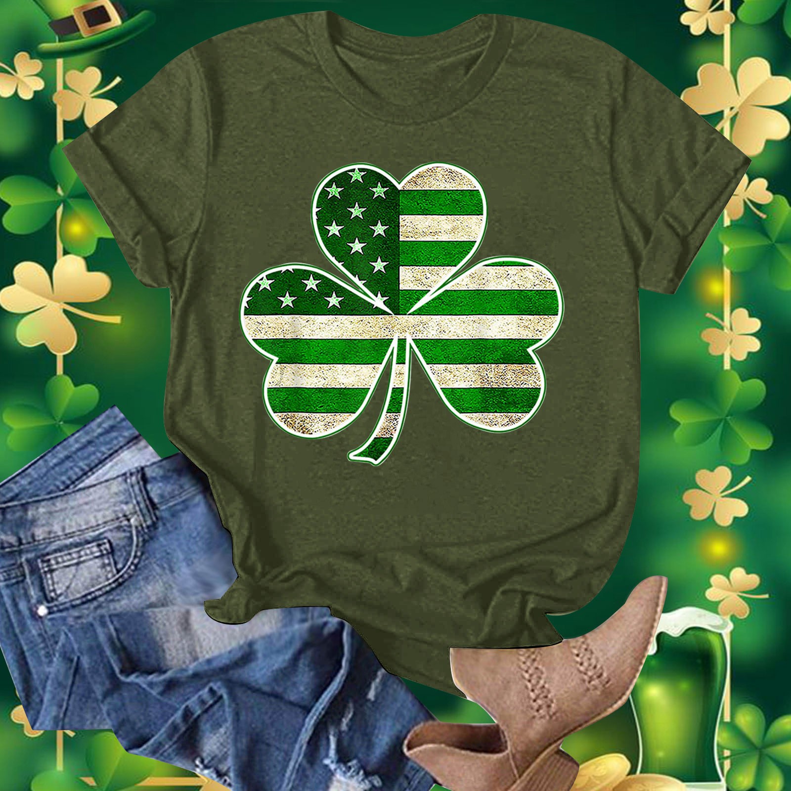 Beopjesk Womens St Patrick's Day Clover T-Shirt Blessed and Lucky ...