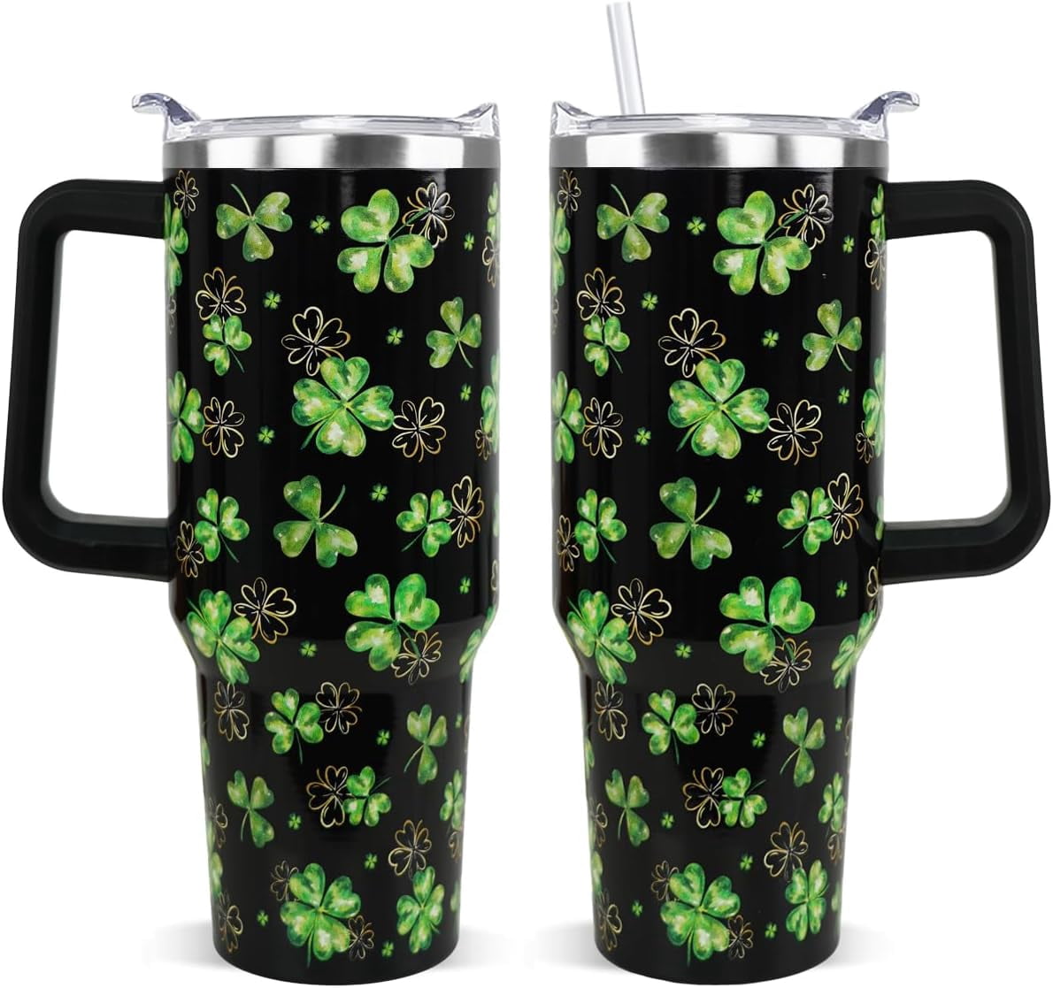 St. Patricks Day Tumbler 40 oz Shamrock Coffee Mugs Leak Proof Cups ...
