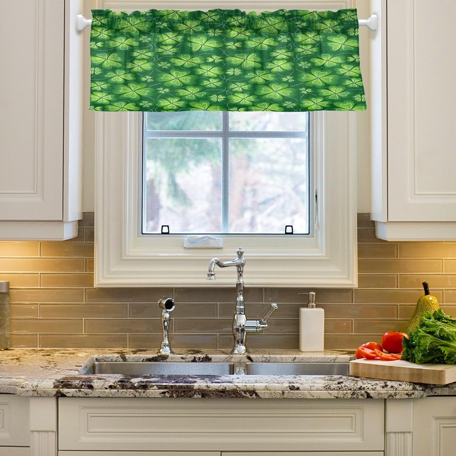 St Patricks Day Valance for Windows, Four Leaf Clover Curtain Valance ...