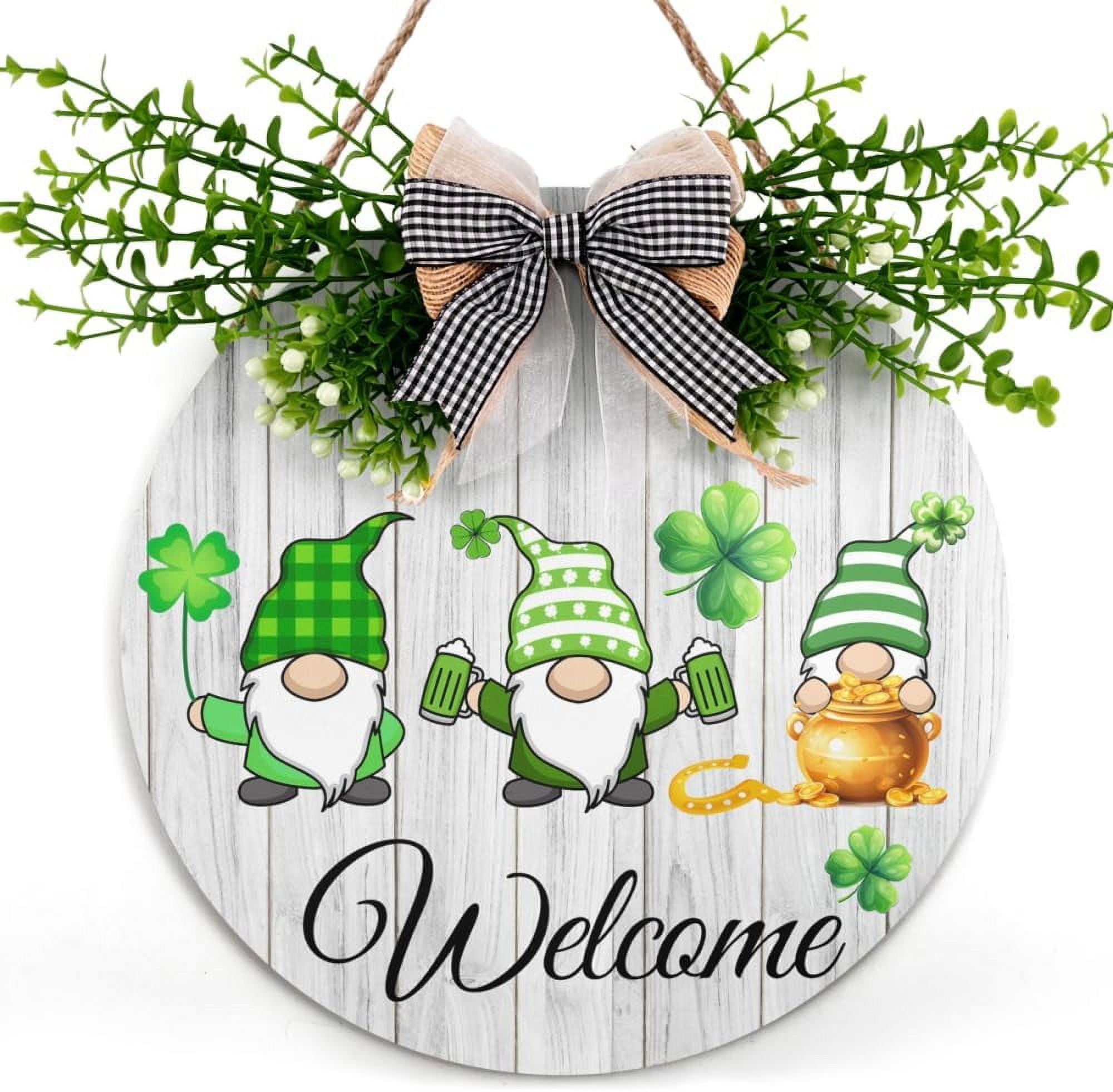 St Patricks Day Welcome Sign, Round St. Patricks Door Decorations Wood ...