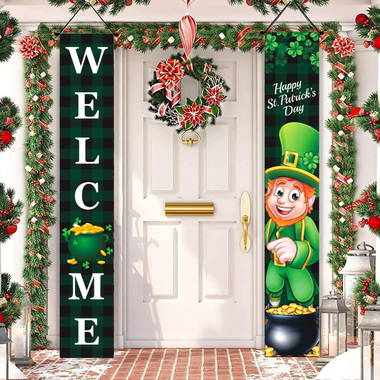St Patricks Day Welcome Sign for Front Door - Irish Hanging Shamrock ...