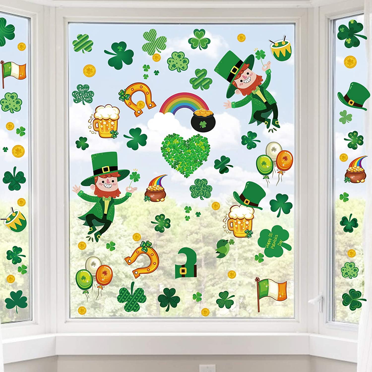 St Patricks Day Window Clings, 150 Pcs Shamrock Window Stickers for St ...