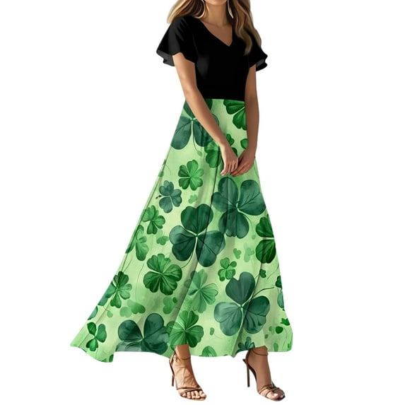 St Patricks Day Womens Dress Irish Themed Short Sleeve Shamrock Dresses ...