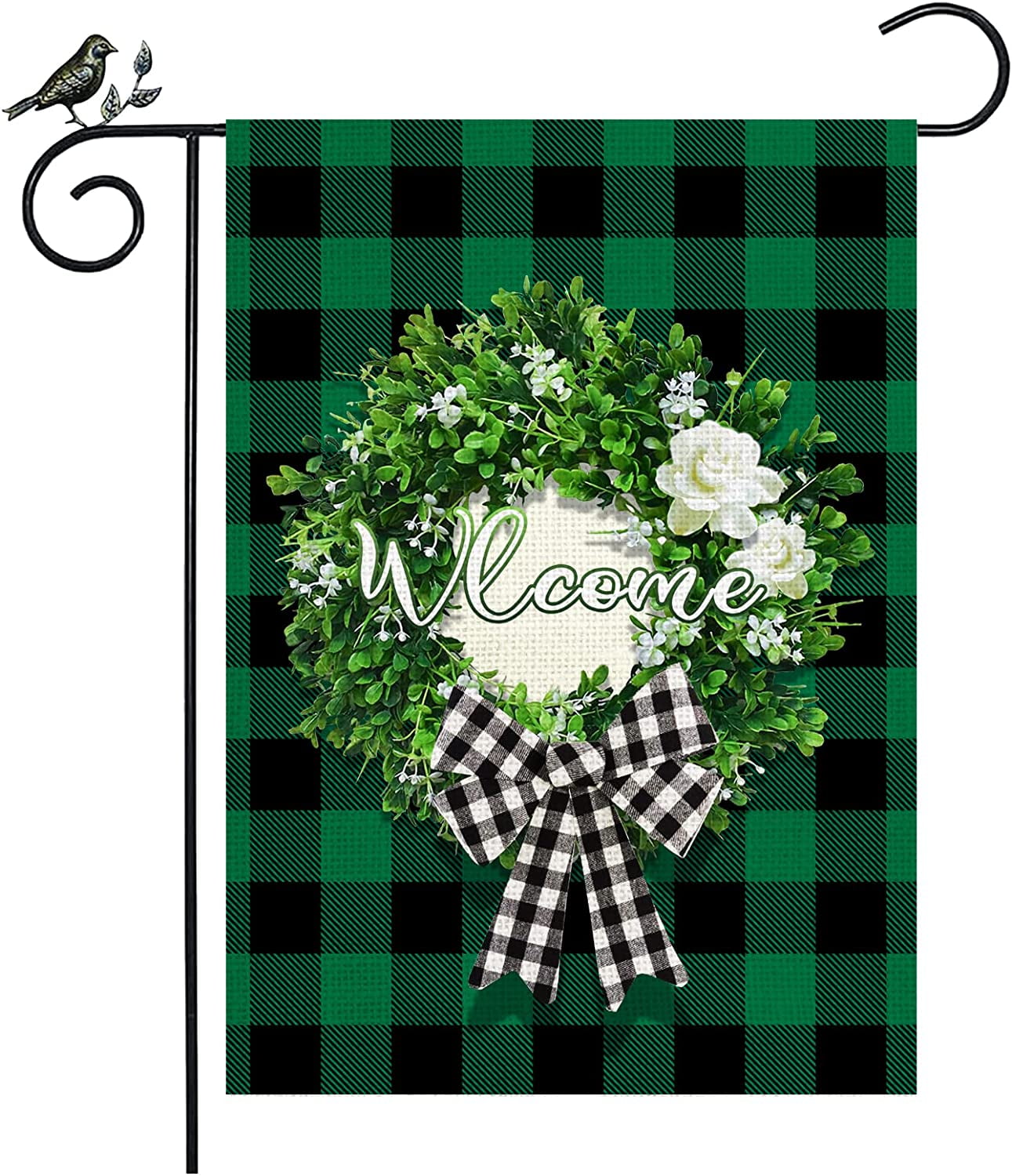 St Patricks Day Yard Flag,Burlap Spring Buffalo Plaid Boxwood Wreath ...