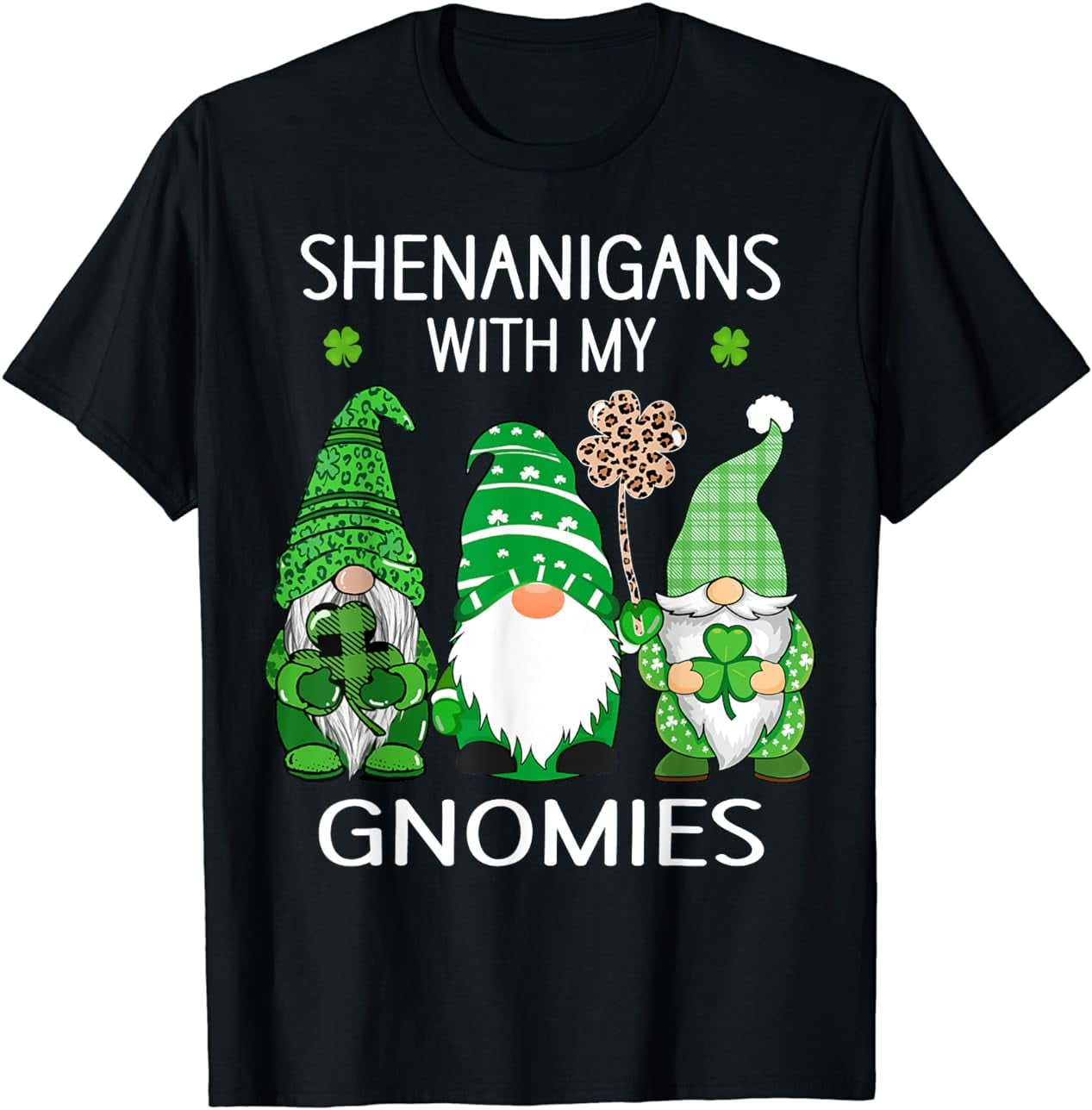 St Patricks day lucky Shamrock leopard gnomes Irish women T-Shirt ...